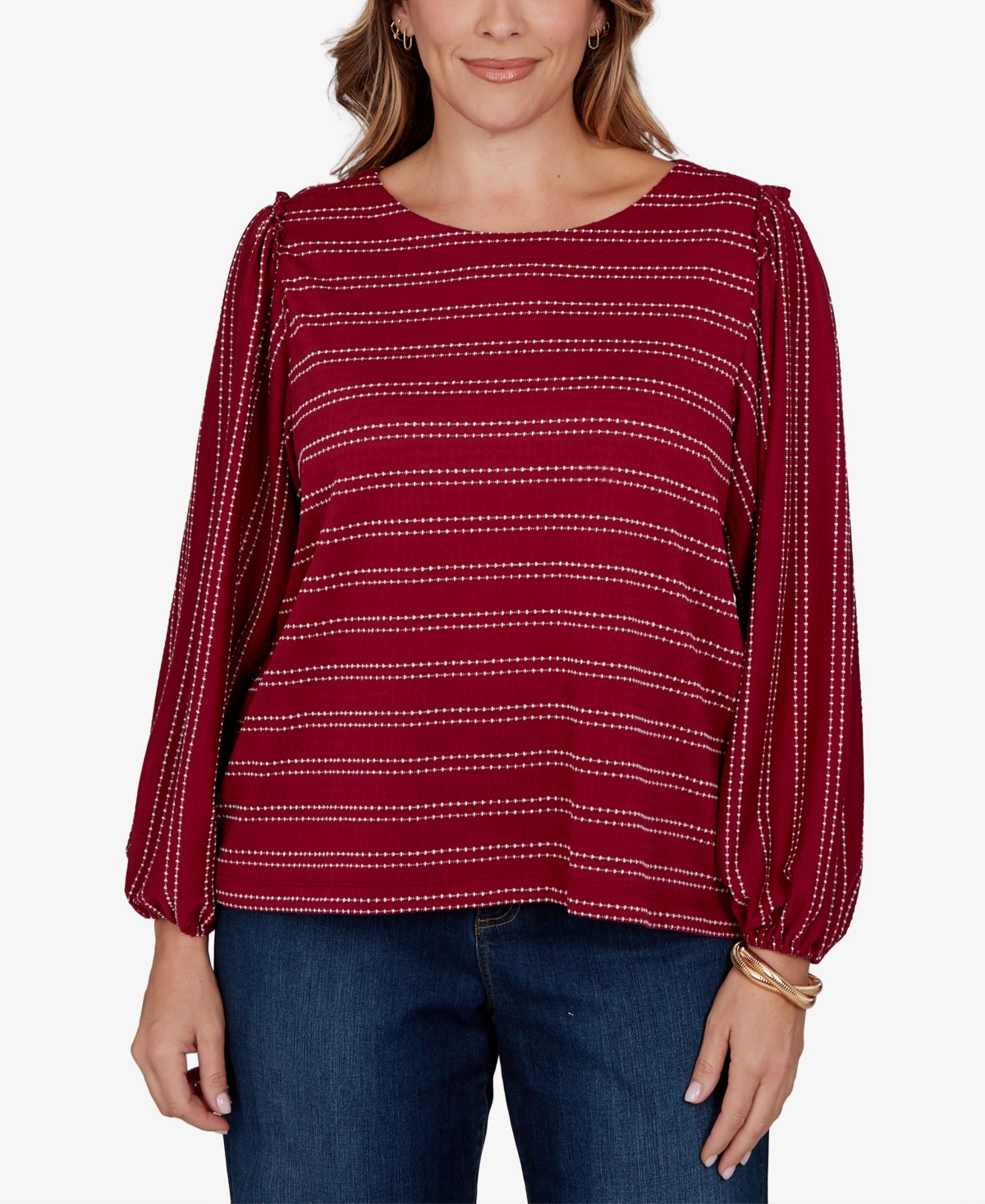 Click here for Ruby Rd. Plus Size Dobby Stripe Long-Sleeve Boat N... prices