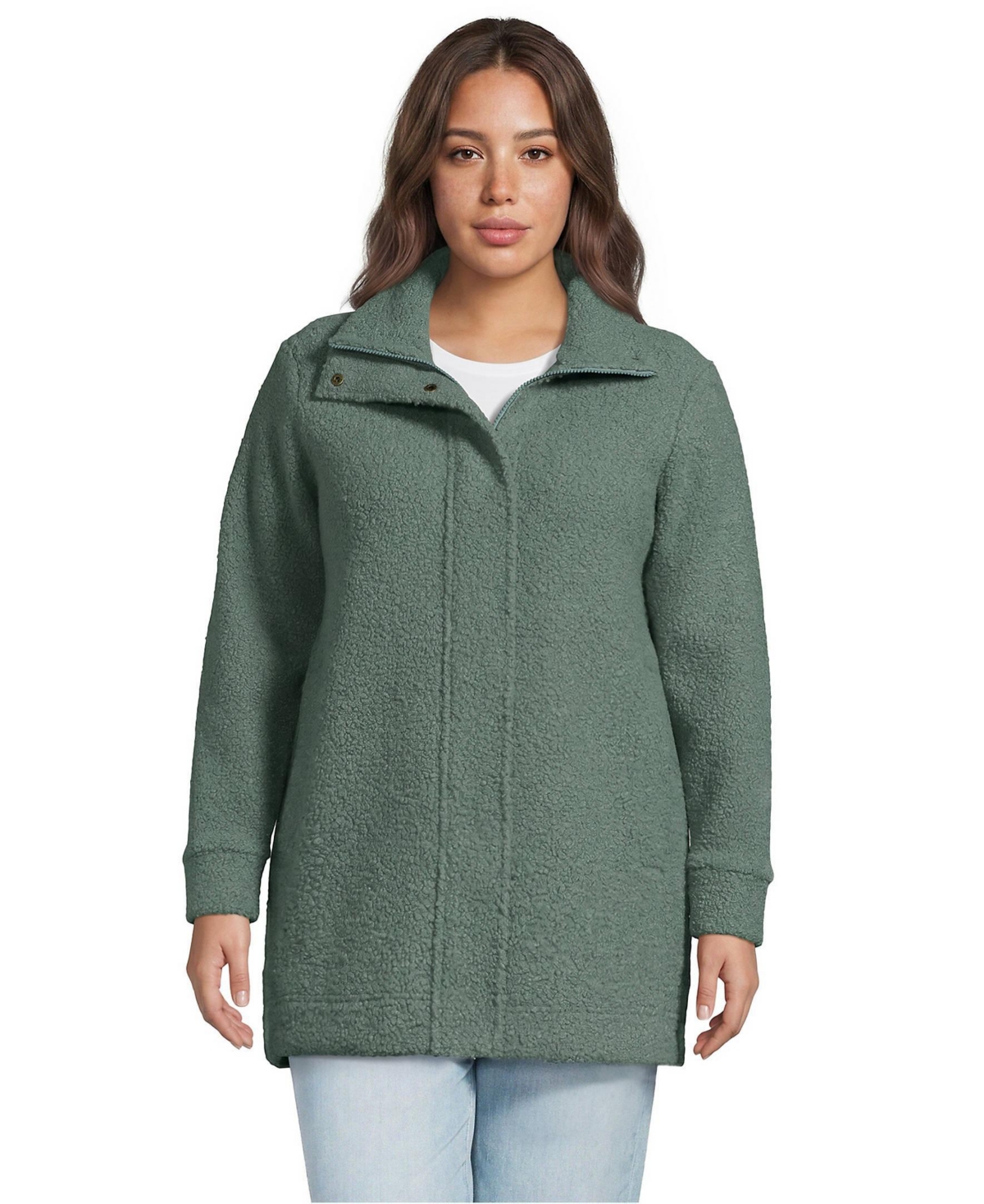 Click here for Lands End Plus Size Boucle Fleece Coat - Spruce prices