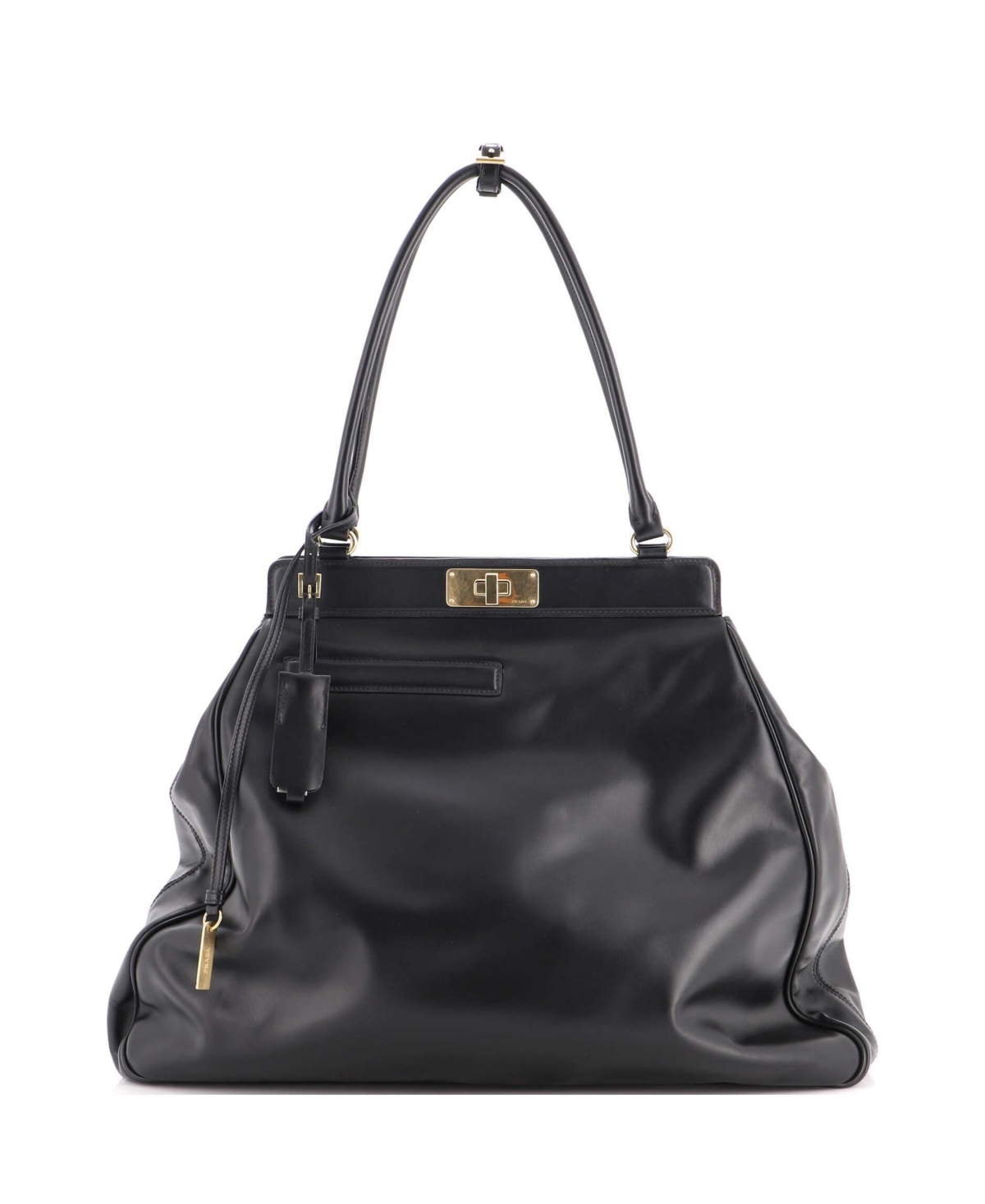 Click here for Pre-Owned Prada Large Frame Lock Tote Leather - Bl... prices