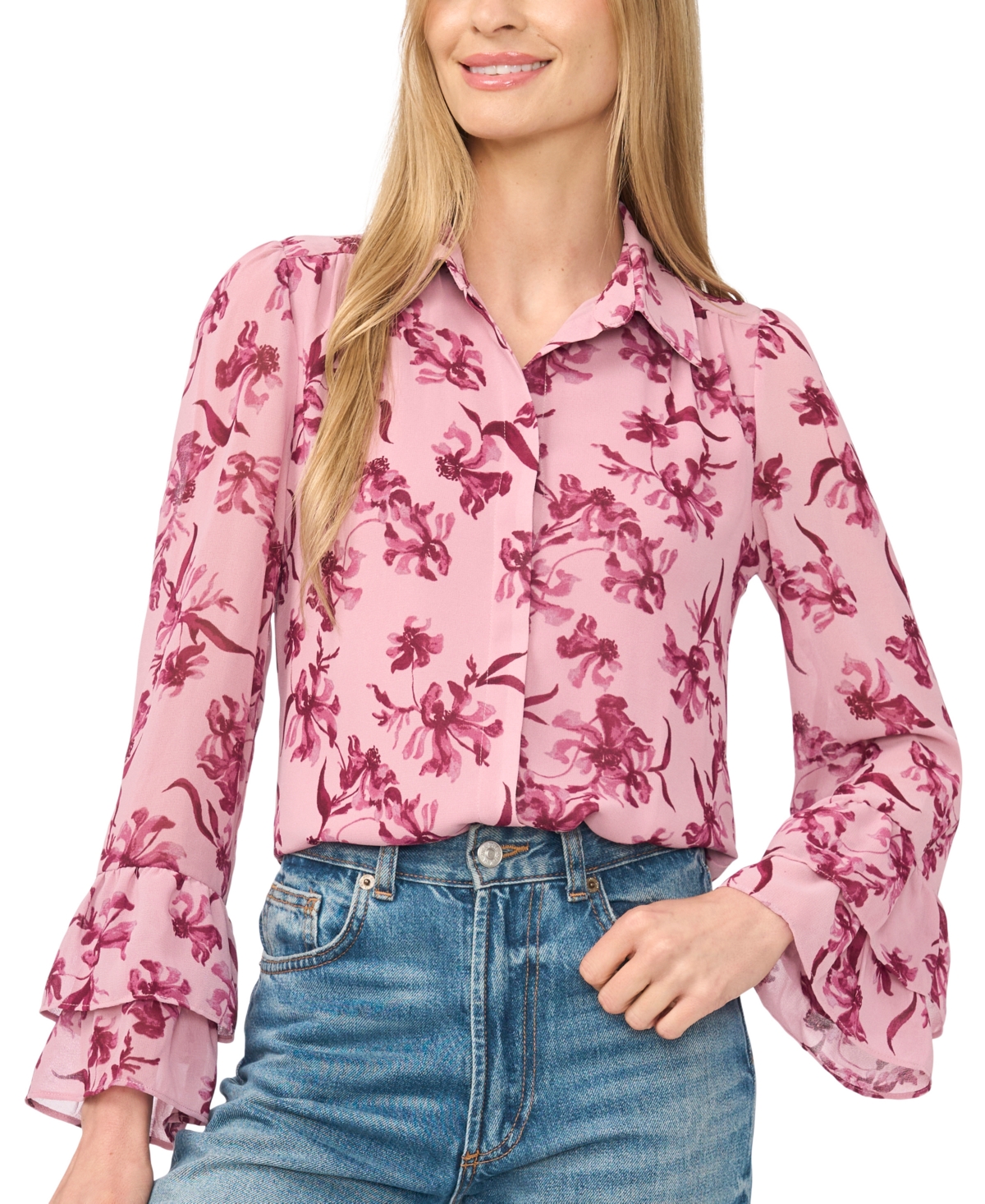 Click here for CeCe Womens Long-Sleeve Double-Ruffle Cuff Button-... prices