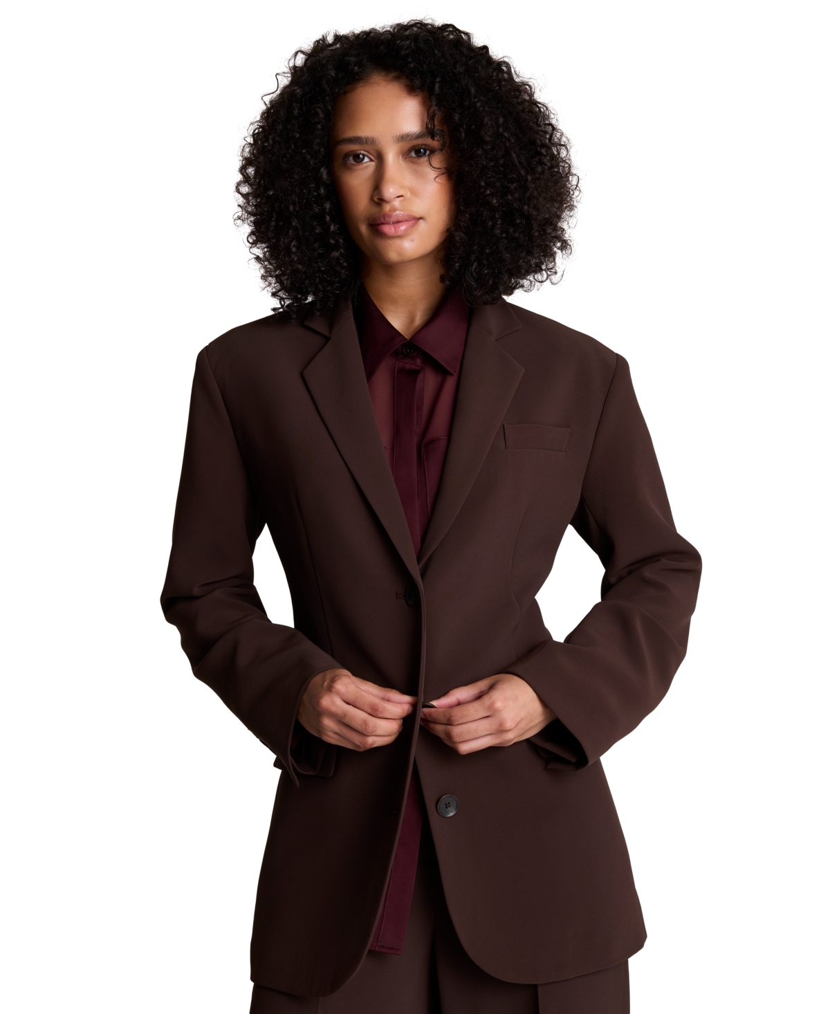 Click here for Kenneth Cole Womens Vision Twill Three-Button Boyf... prices