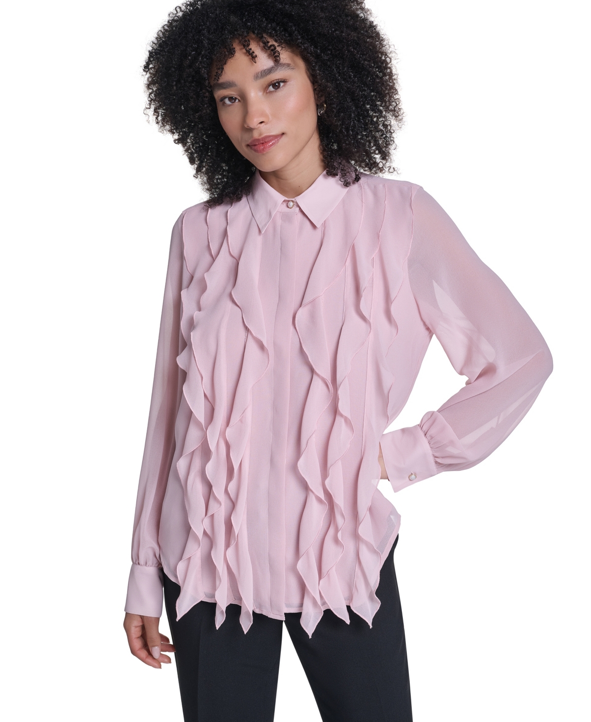 Click here for Karl Lagerfeld Paris Womens Sheer Long-Sleeve Poin... prices