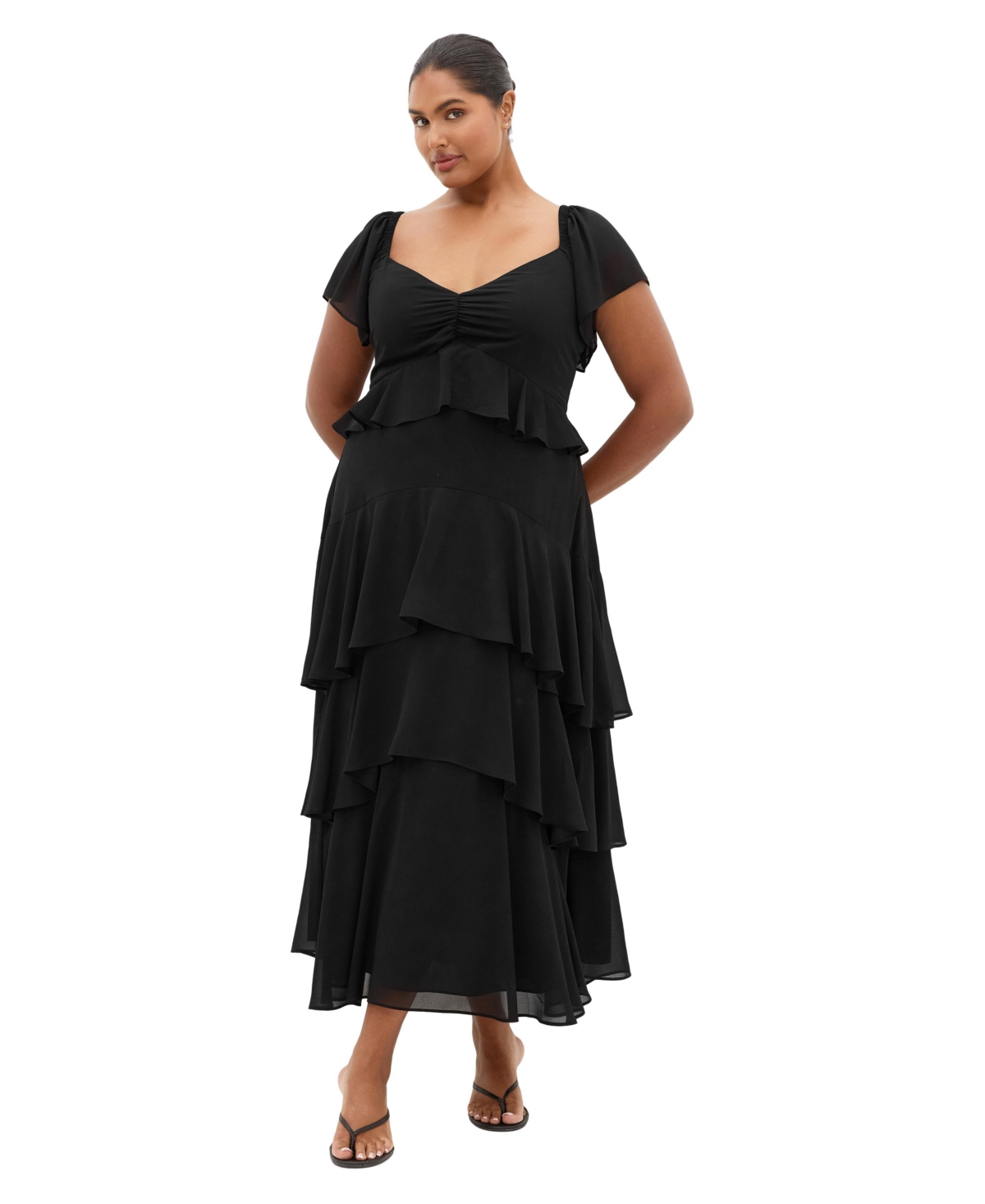 Click here for City Chic Womens Sienna V-Neck Ruffle-Tiered Maxi... prices