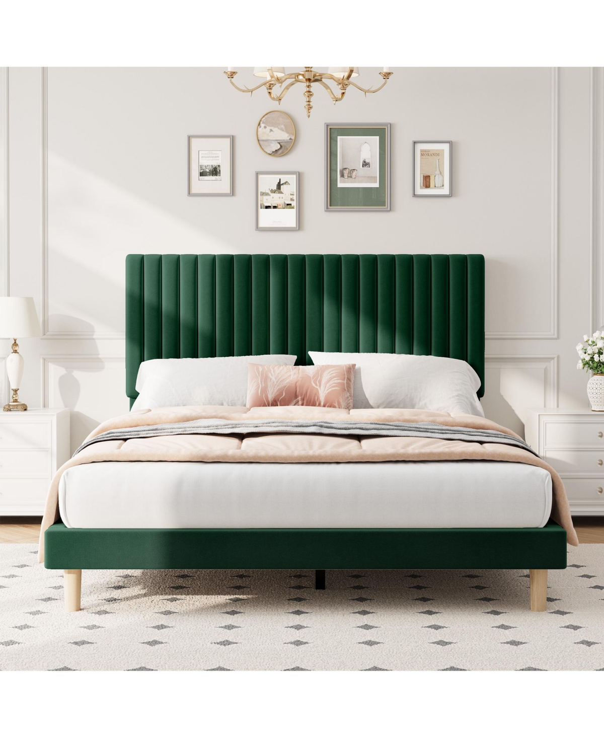 Click here for Homfan Velvet Bed Frame  Vertical Channel Tufted H... prices