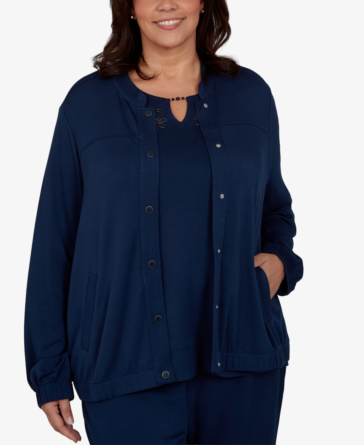 Click here for Alfred Dunner Plus Size Mandarin-Collar Lightweigh... prices