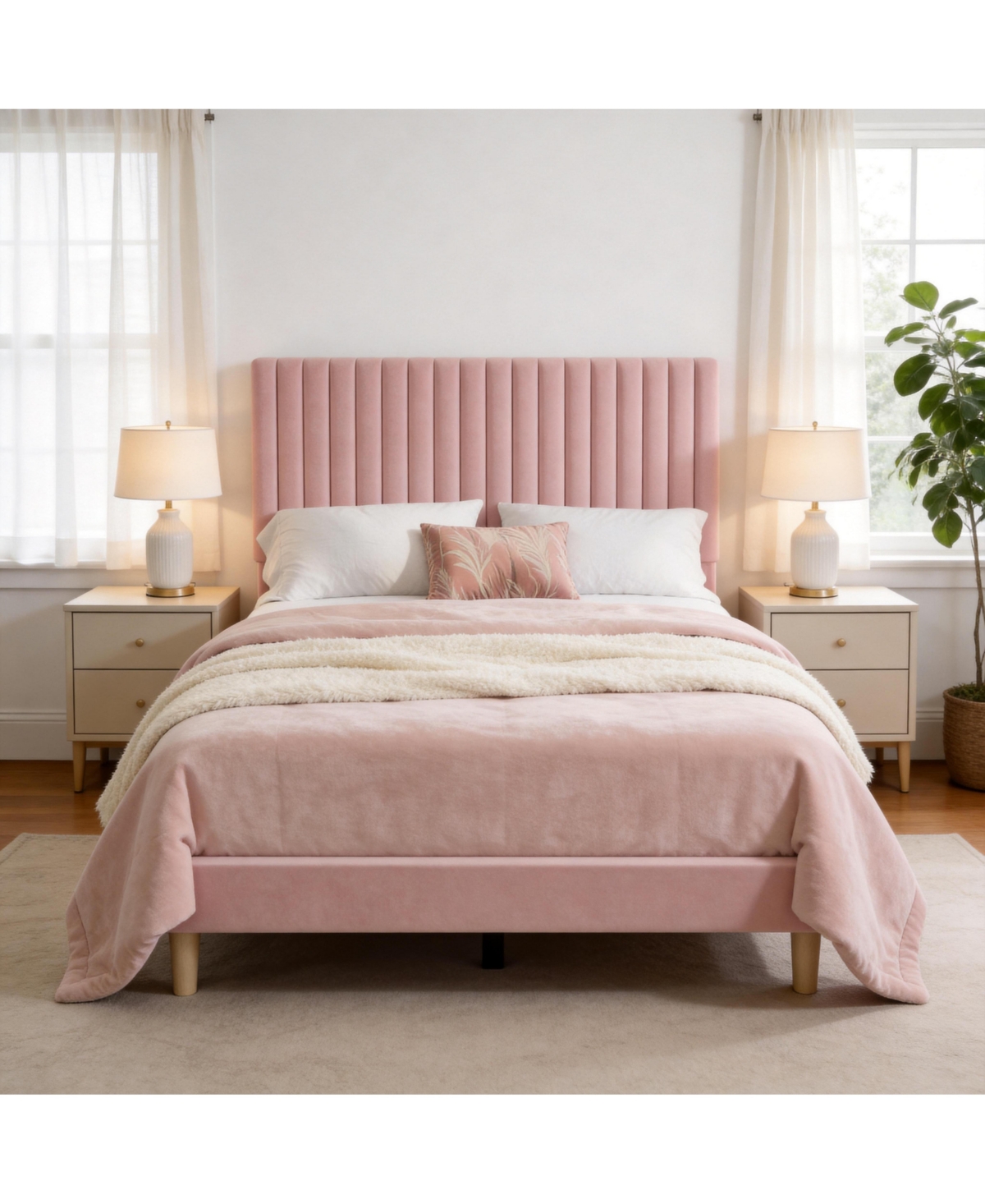 Click here for Homfan Velvet Bed Frame  Vertical Channel Tufted H... prices