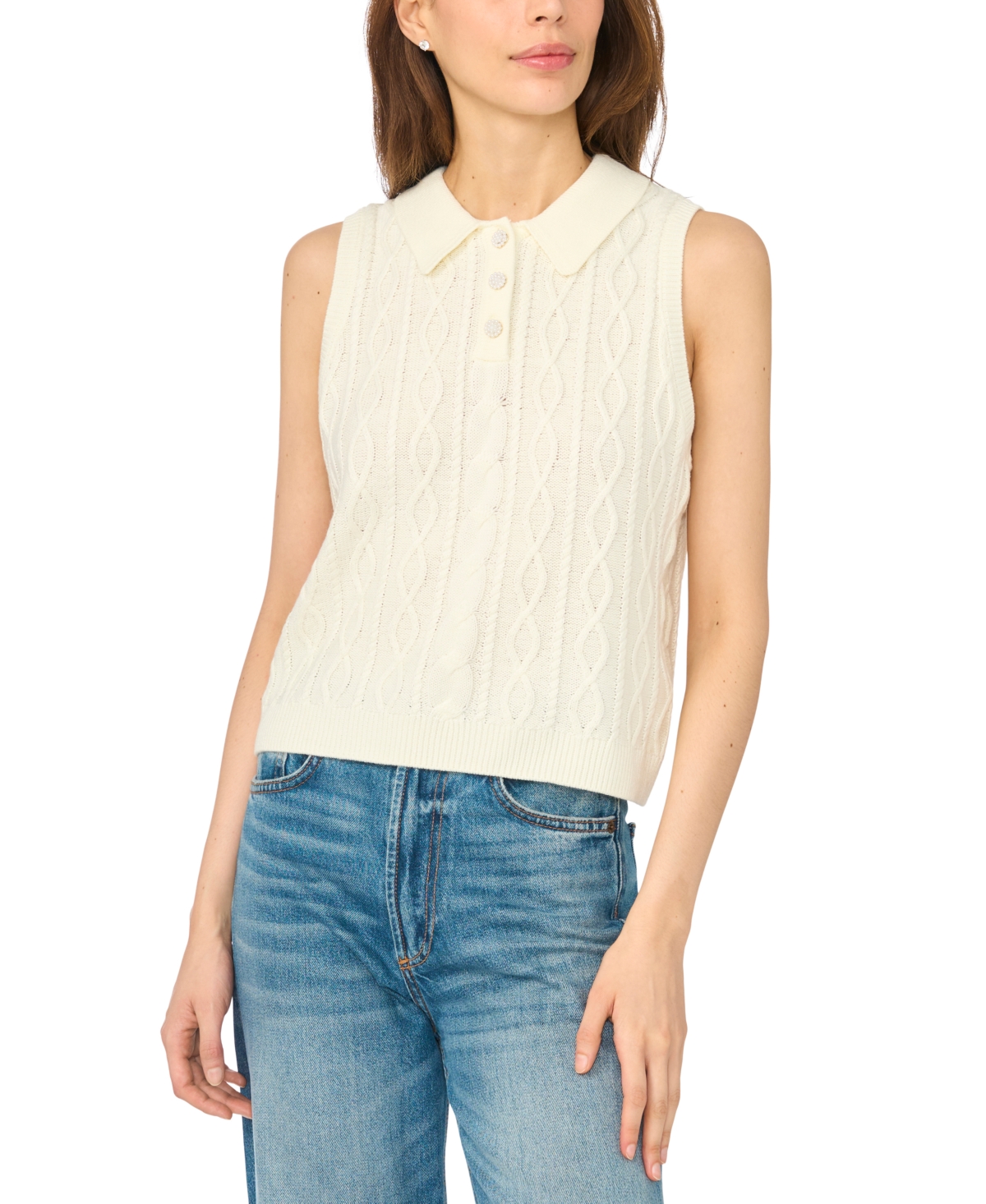 Click here for CeCe Womens Cable Knit Collared Sleeveless Sweater... prices