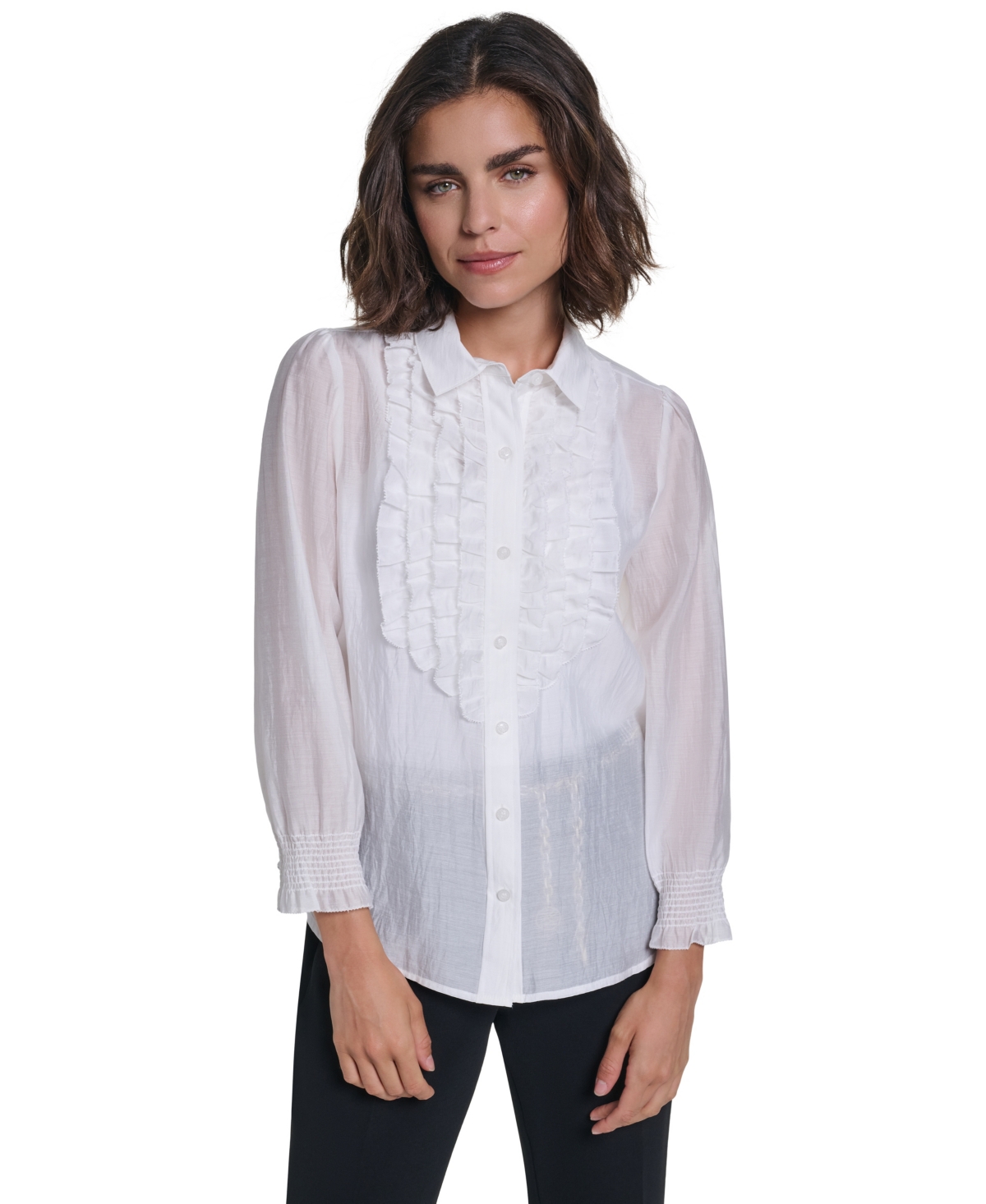 Click here for Karl Lagerfeld Paris Womens Ruffle Button Woven Co... prices