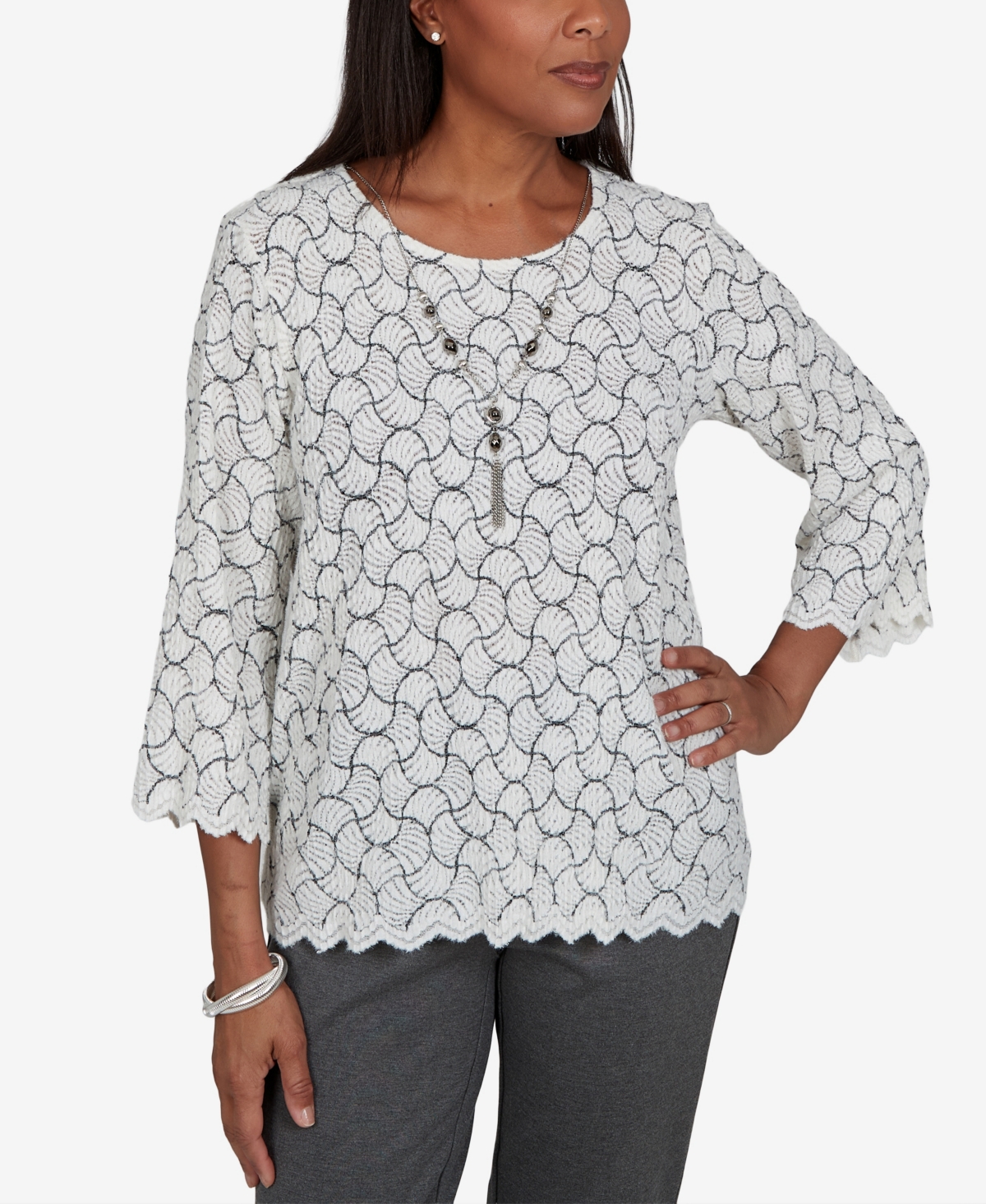 Click here for Alfred Dunner Womens Textured-Knit Scalloped-Hem B... prices