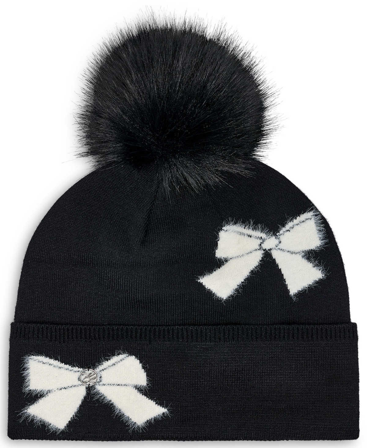 Click here for Karl Lagerfeld Paris Fuzzy Bows Beanie Hat - Ivory prices