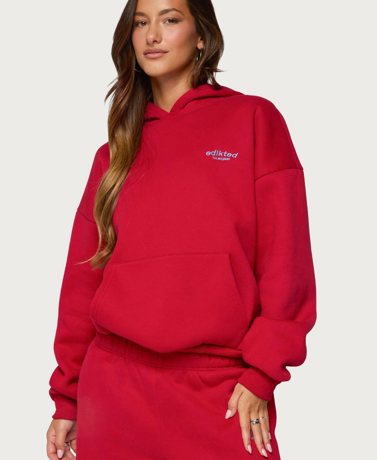 Click here for Edikted Womens Los Angeles Hoodie - Red prices
