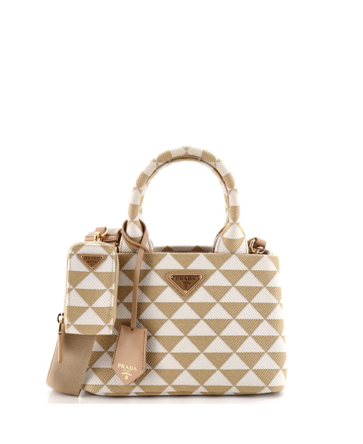 Click here for Pre-Owned Prada Small Symbole Tote Jacquard - Natu... prices