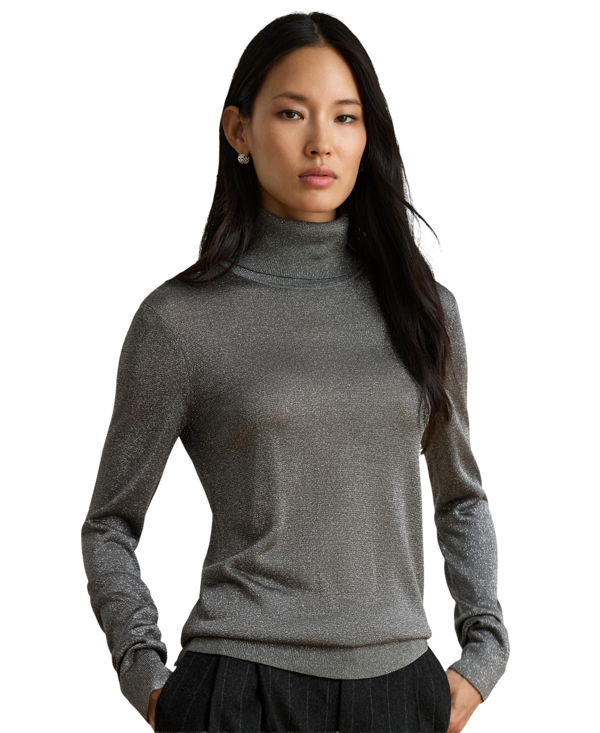 Click here for Lauren Ralph Lauren Womens Slim-Fit Metallic Turtl... prices