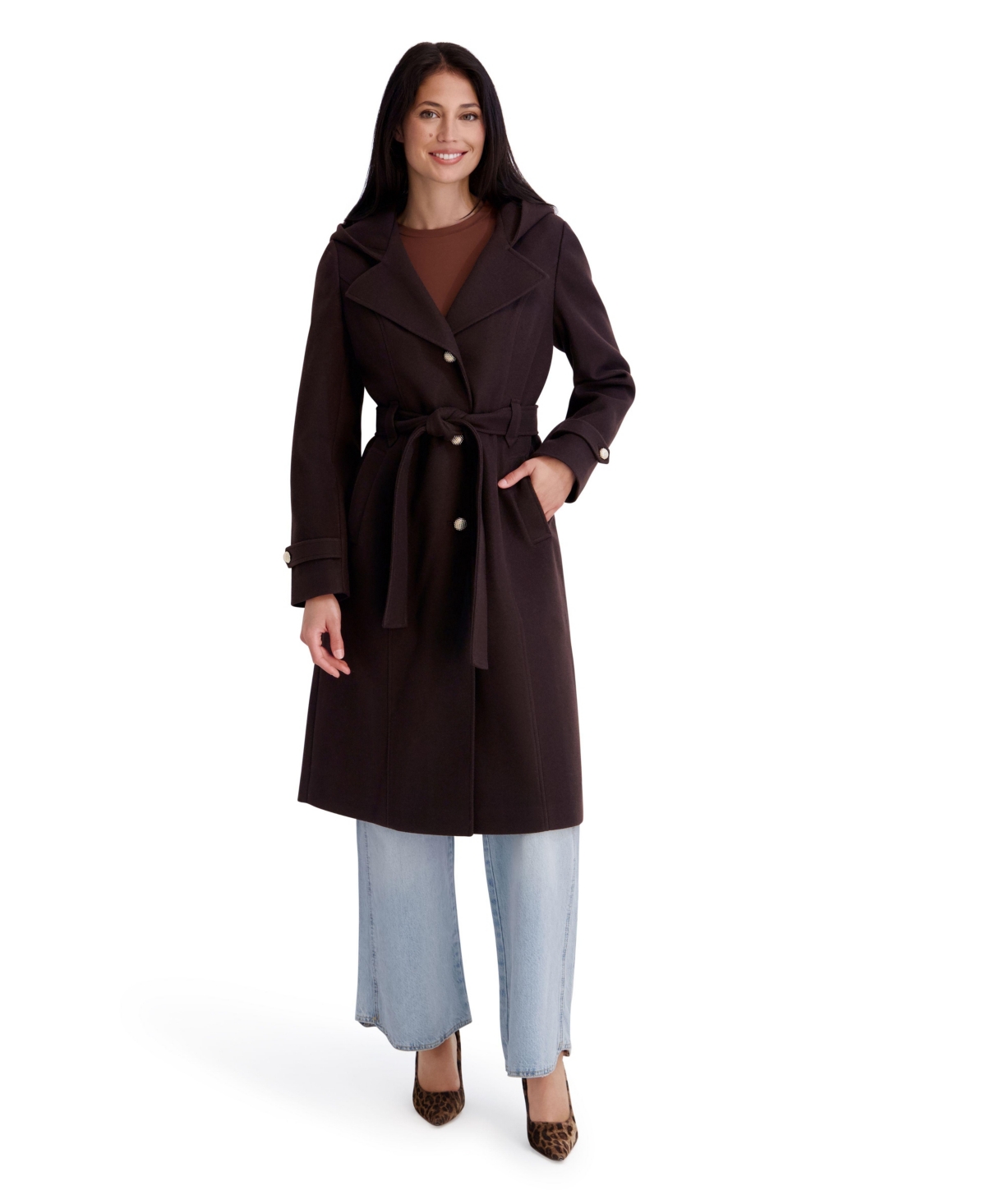 Click here for Kensie Womens Hooded Faux Wool Coat With Belt And... prices