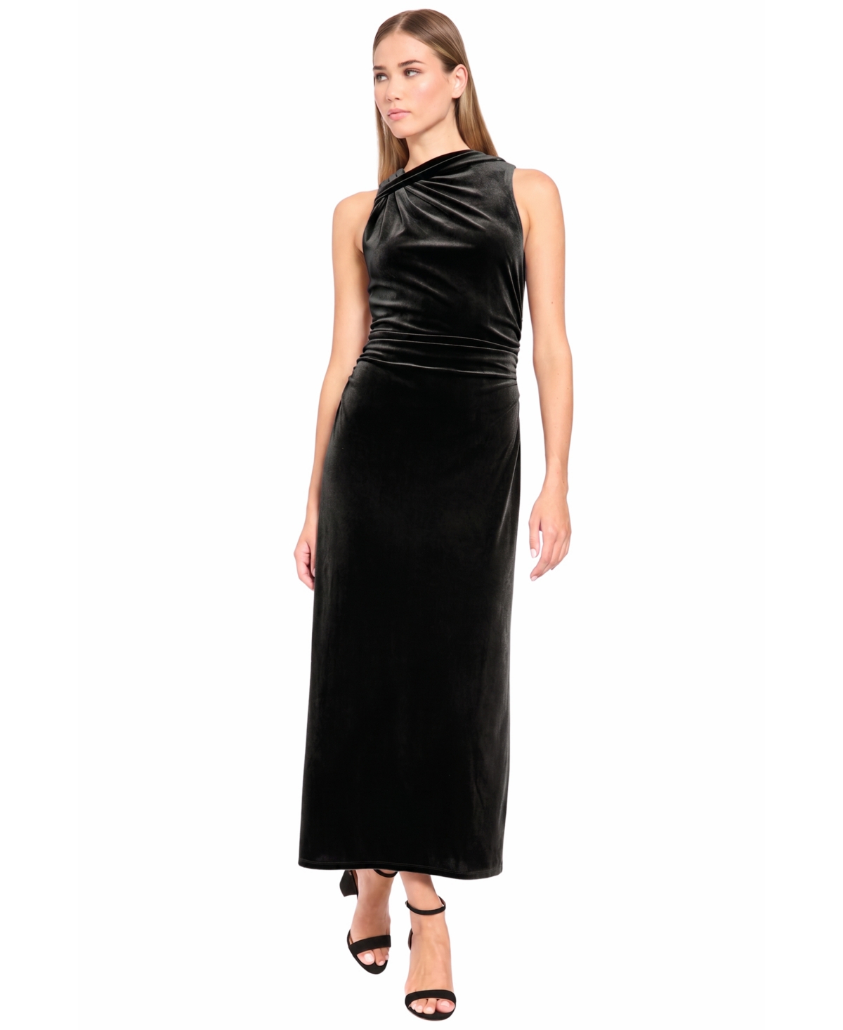 Click here for Donna Morgan Womens Velvet Knot Shoulder Midi Dres... prices