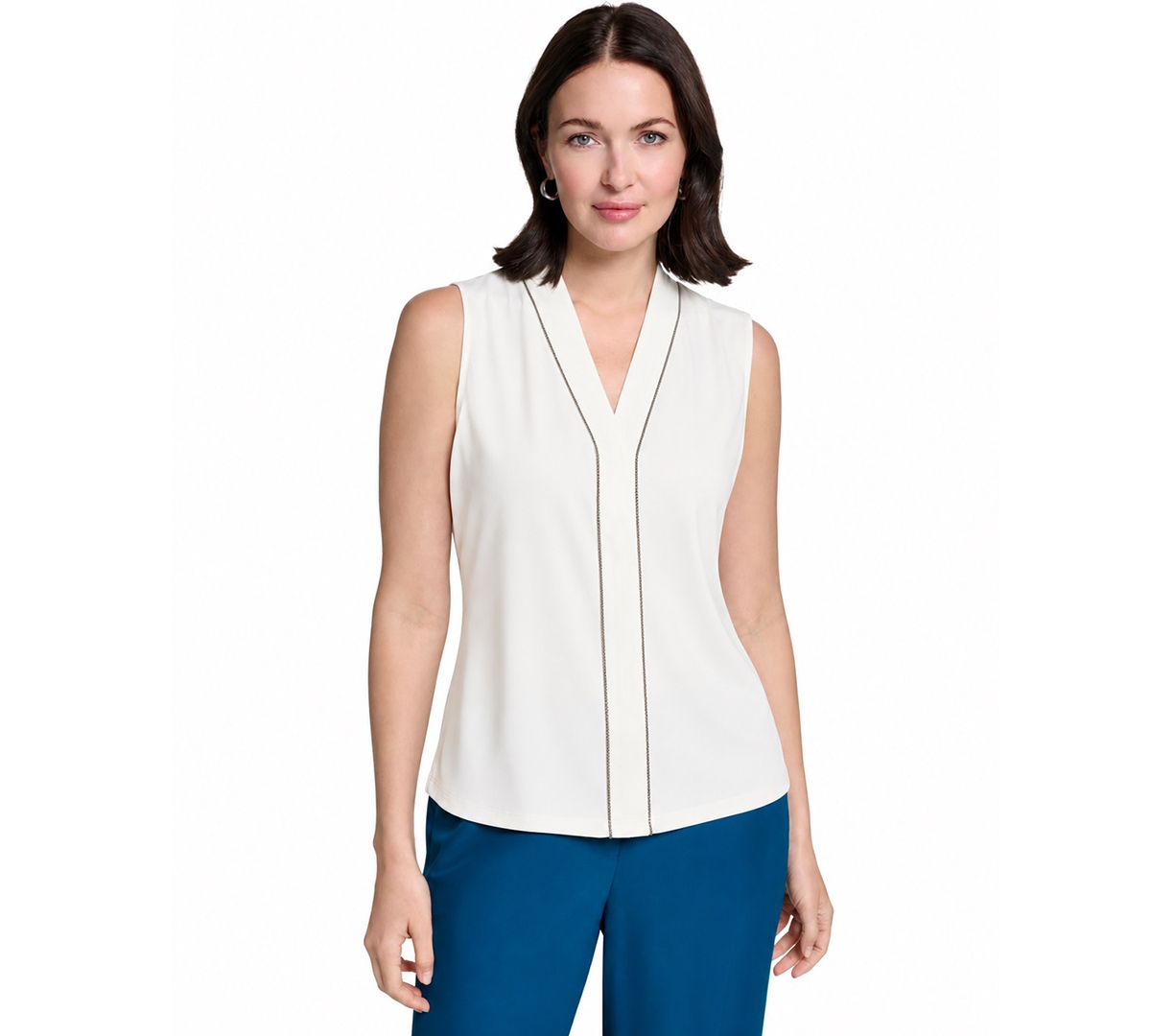 Click here for Calvin Klein Womens Sparkle V-Neck Sleeveless Blou... prices