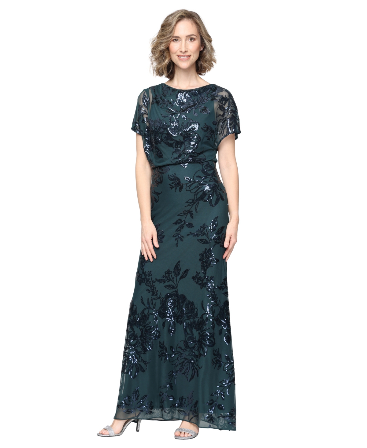 Click here for Sl Fashions Petite Sequin Floral-Print Boat Neck D... prices