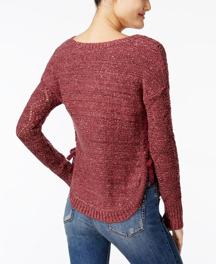 American Rag Lace-Up Diamond-Stitch Sweater, Created for Macy's - Macy's
