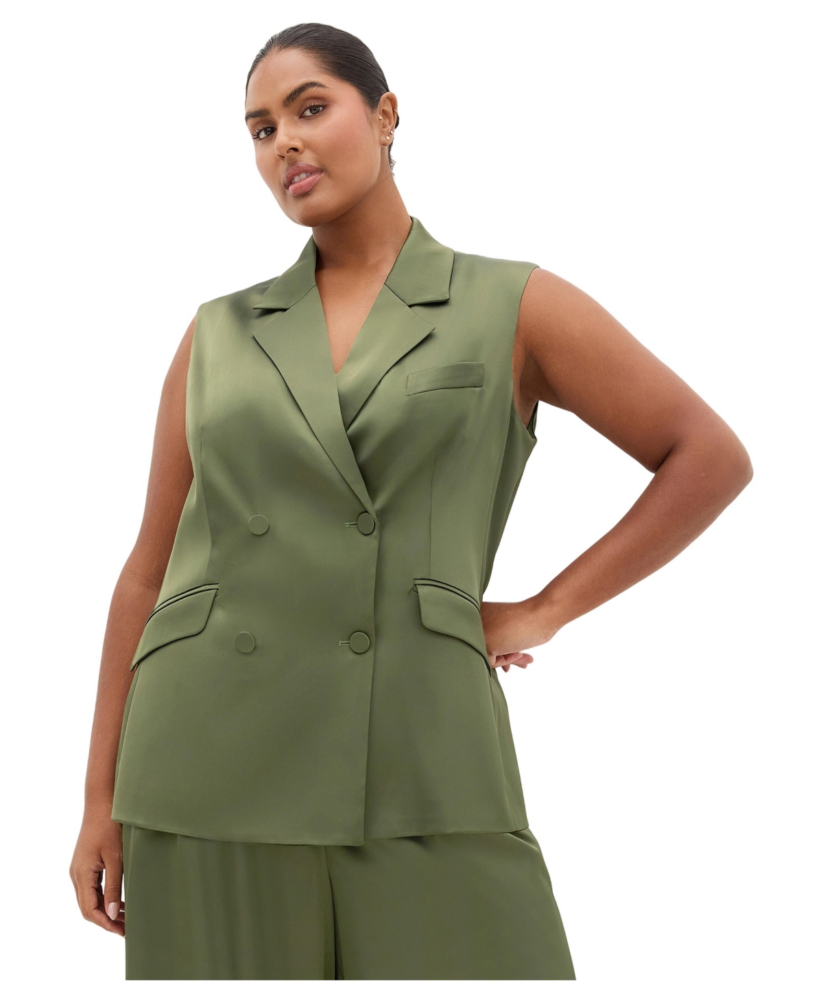 Click here for City Chic Plus Size Rylie Satin Double-Breasted Ta... prices