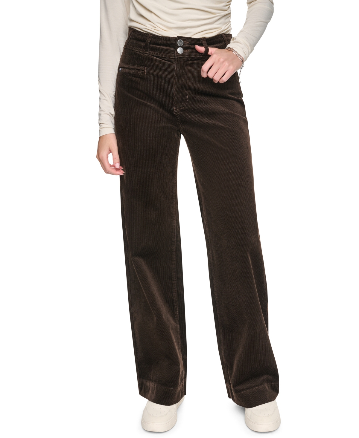 Click here for Dkny Jeans Womens High-Rise Double-Button Wide-Leg... prices