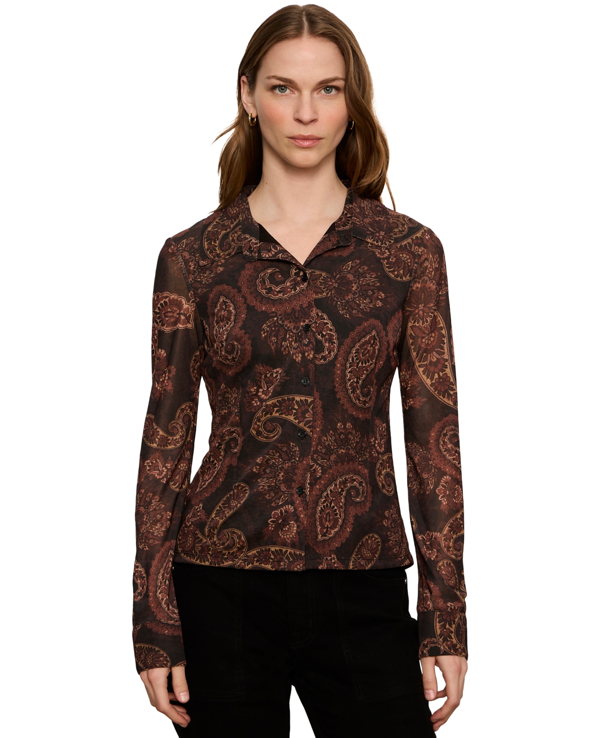 Click here for Sanctuary Womens Fitted Mesh Button Down Top - Coc... prices