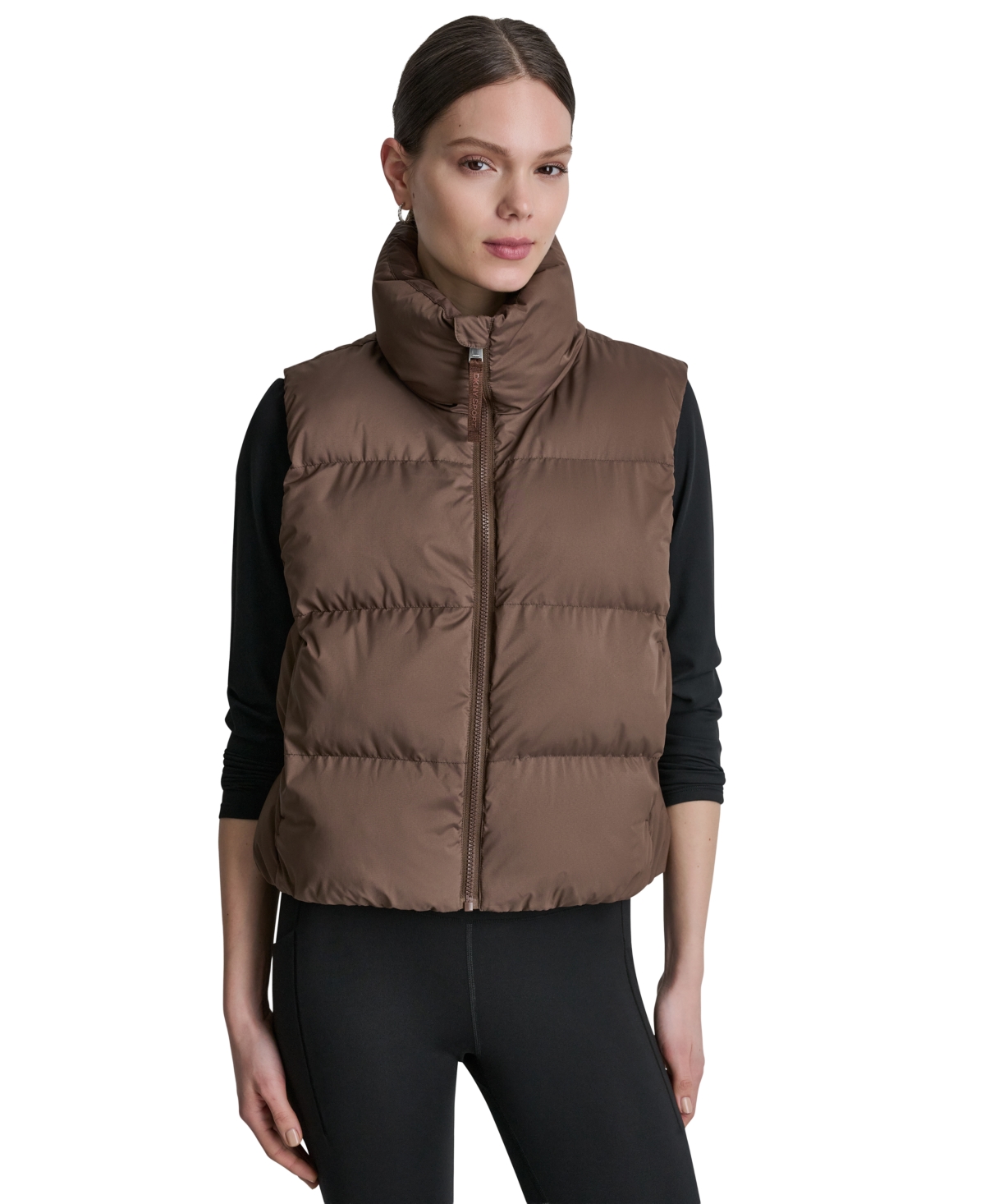 Click here for Dkny Sport Womens Mock Neck Puffer Vest - Chestnut prices