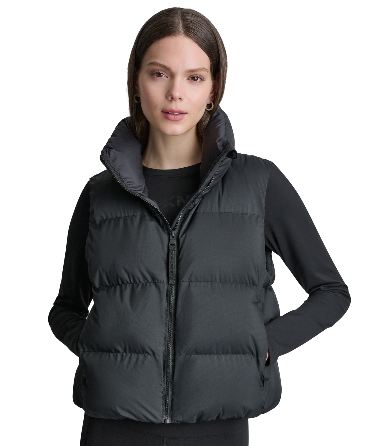 Click here for Dkny Sport Womens Mock Neck Puffer Vest - Black prices