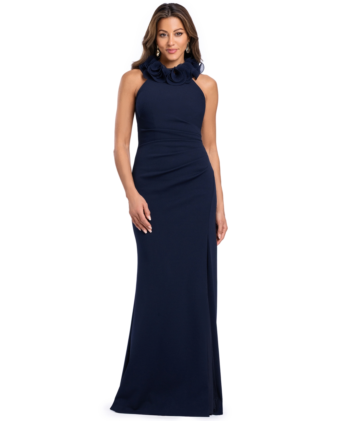 Click here for Xscape Womens Jessica Halter Ruffled-Collar Ruched... prices