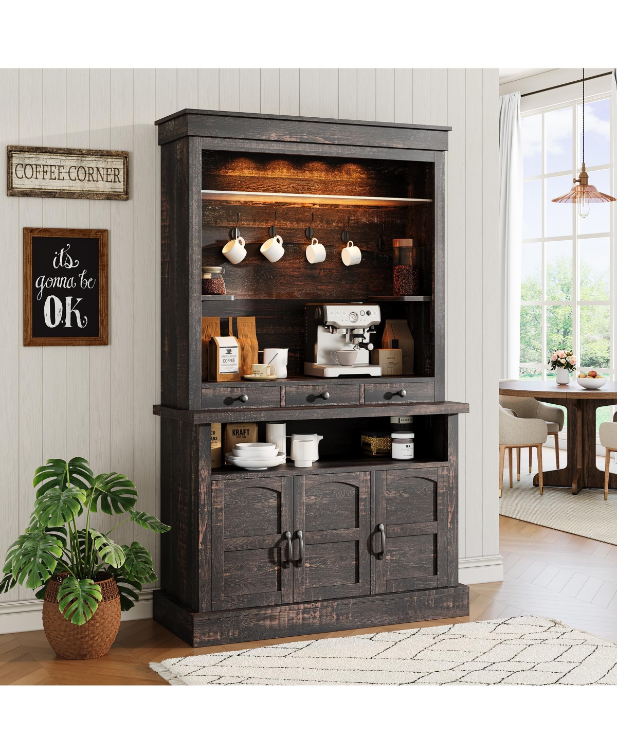 Click here for homfan 72 Tall Farmhouse Coffee Bar Cabinet with L... prices