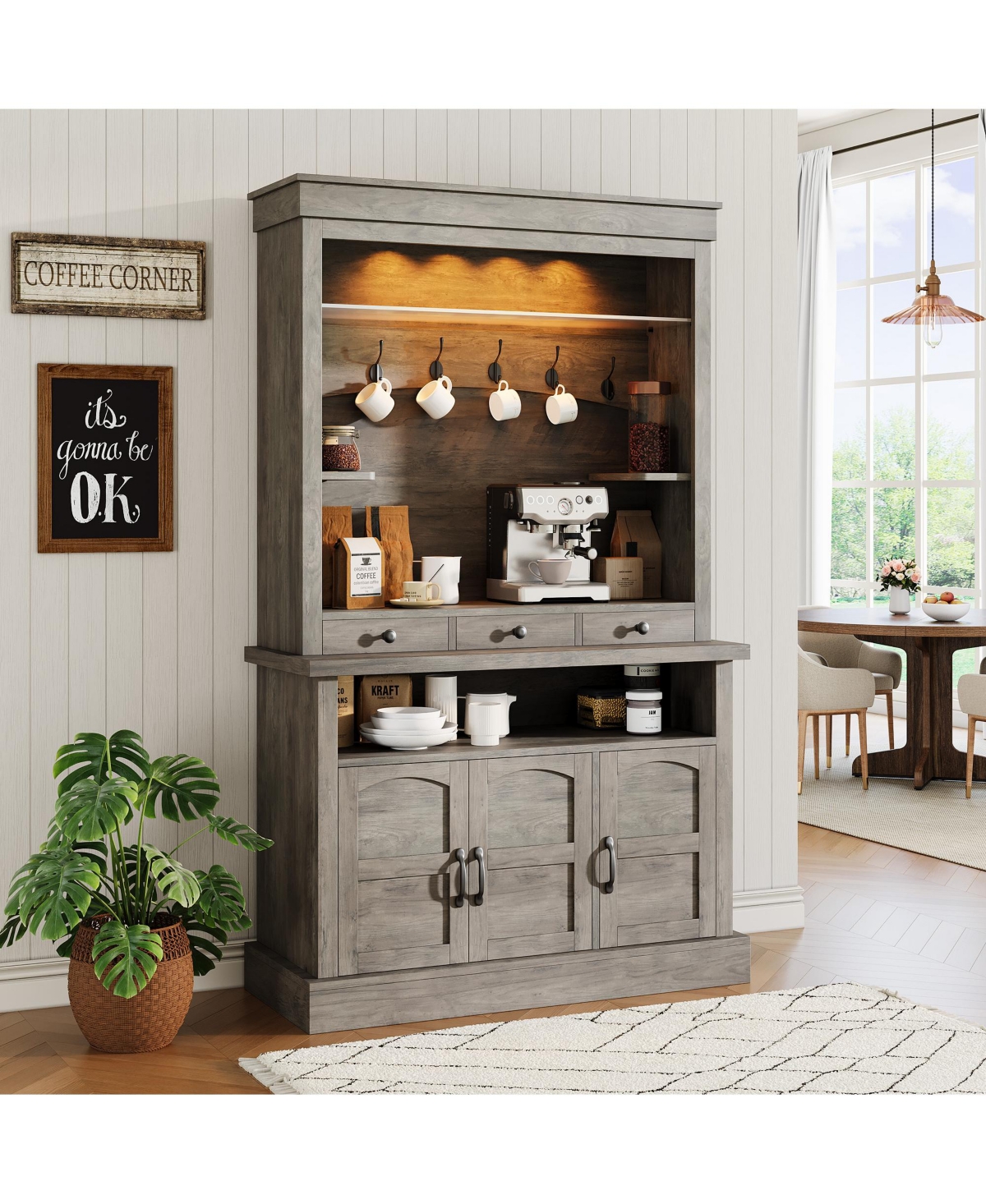 Click here for homfan 72 Tall Farmhouse Coffee Bar Cabinet with L... prices