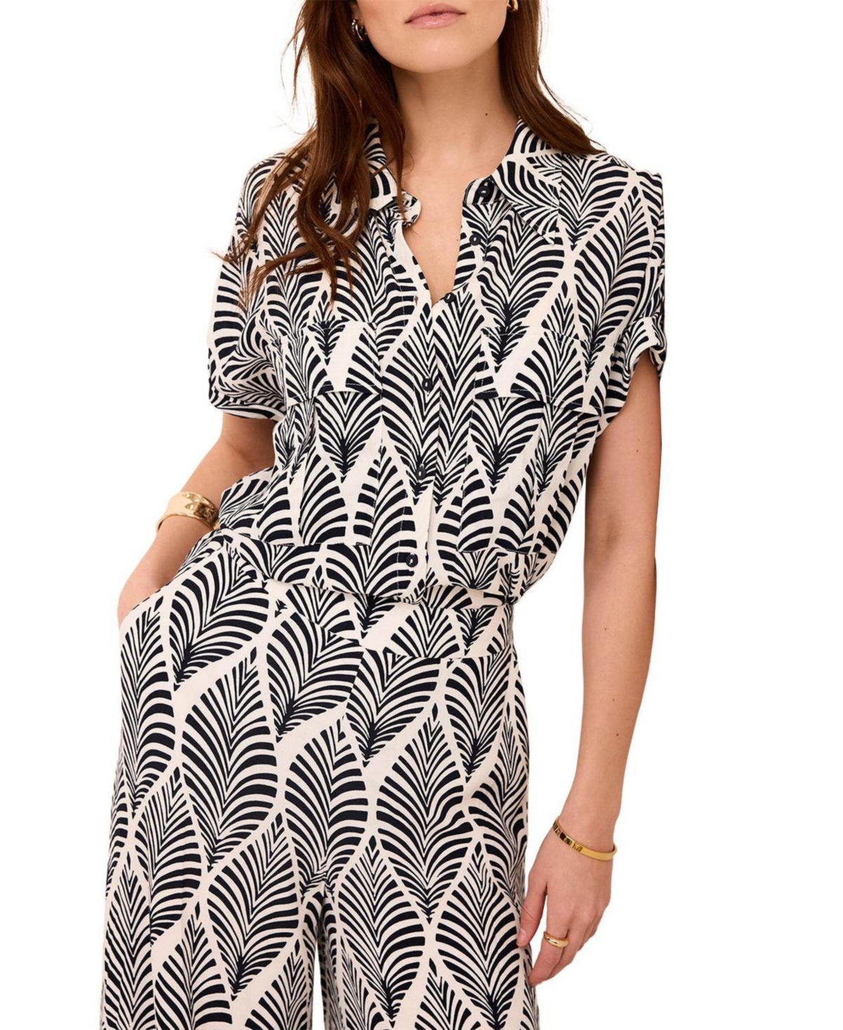 Click here for Mint Velvet Womens Leaf Print Resort Shirt - Blue prices