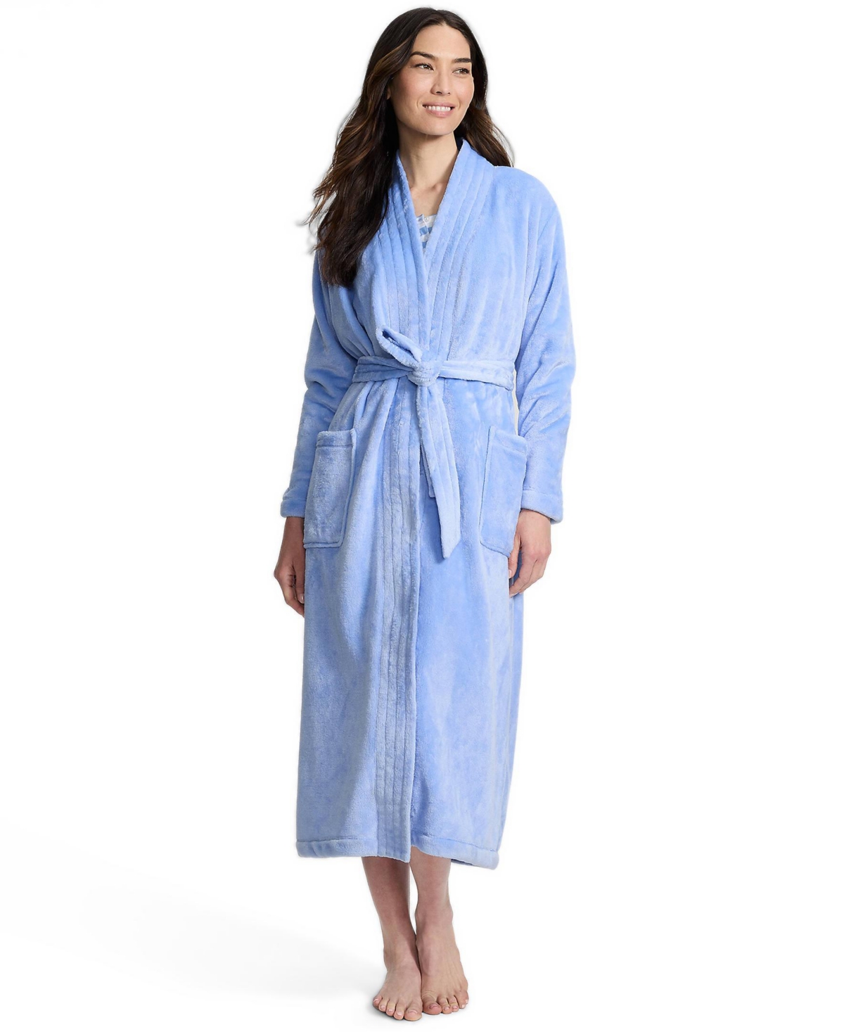 Click here for Lands End Womens Cozy Plush Long Wrap Robe - Clear... prices