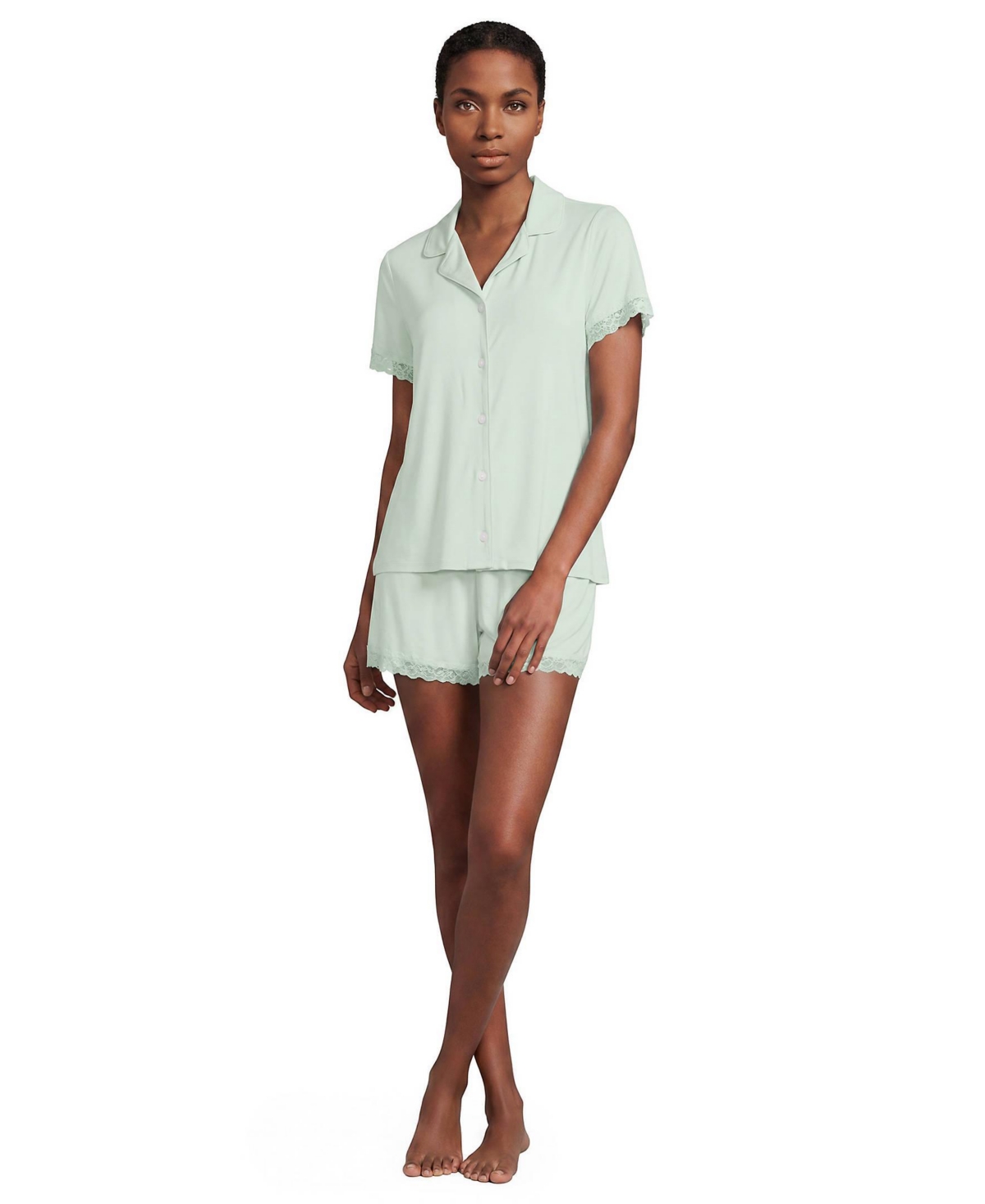 Click here for Lands End Womens Cooling Lace Trim Top and Shorts... prices