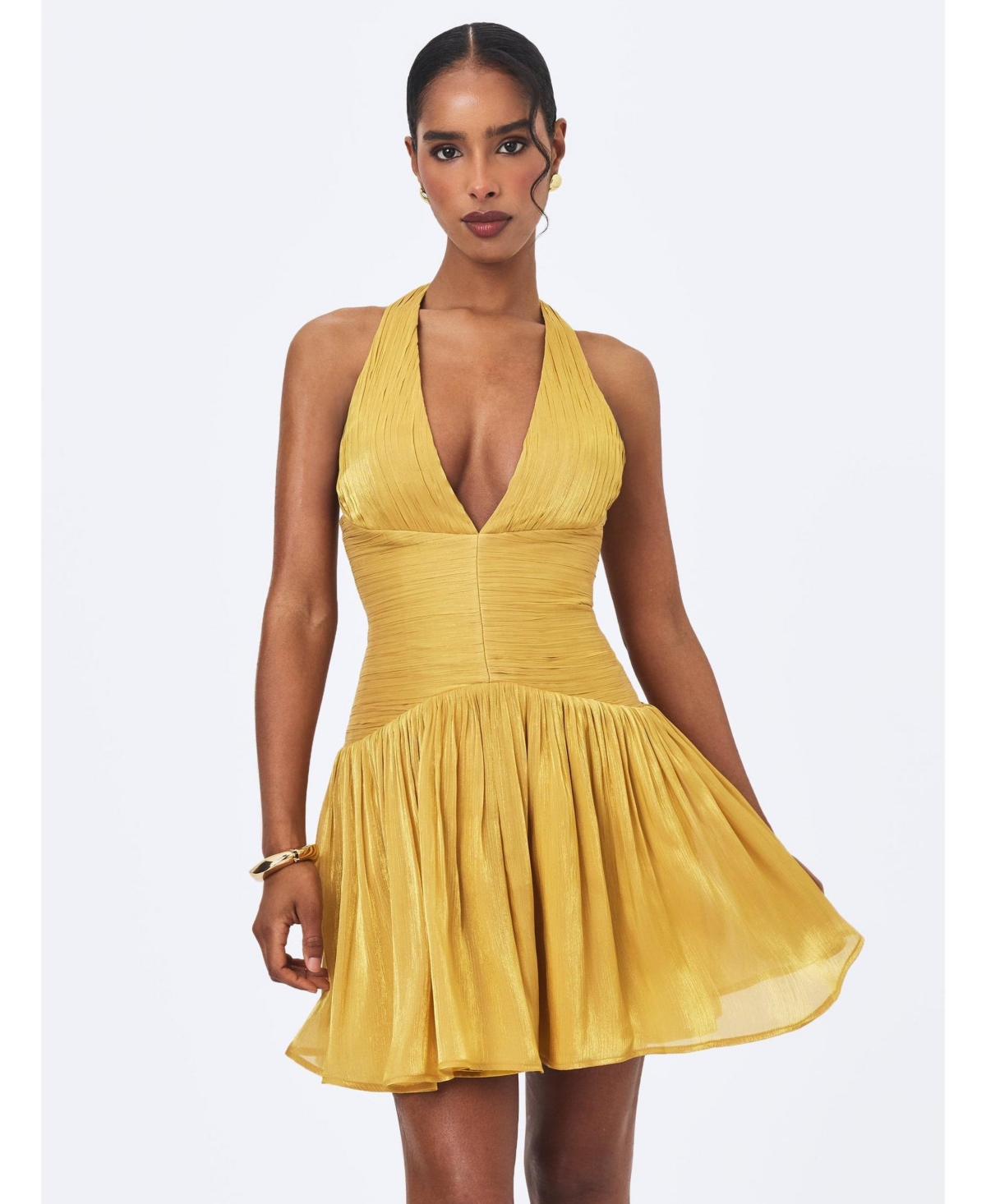 Click here for Miss Circle Womens Xavia Gold Crystal Organza Plun... prices