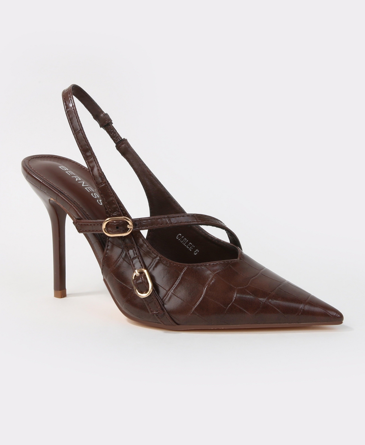 Click here for Carlee Croc Embossed Pointed Toe Slingback Stilett... prices