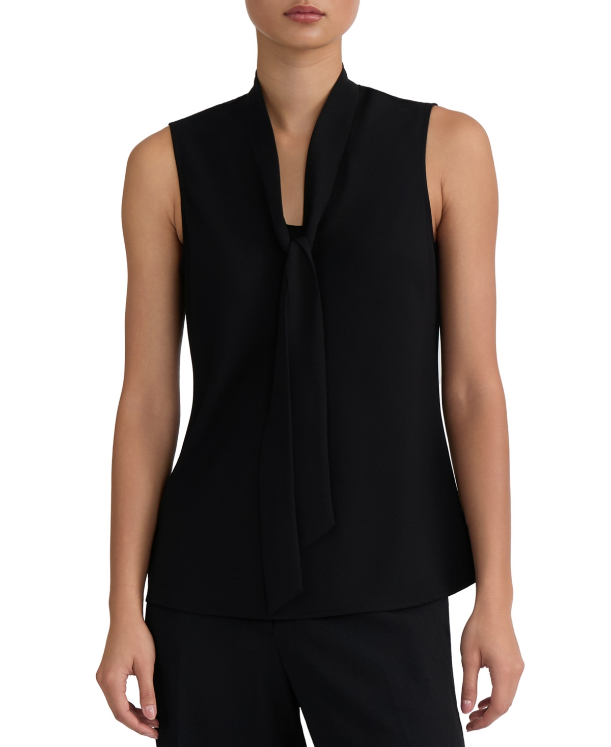 Click here for Kasper Womens Sleeveless Tie-Neck Top  Regular & P... prices