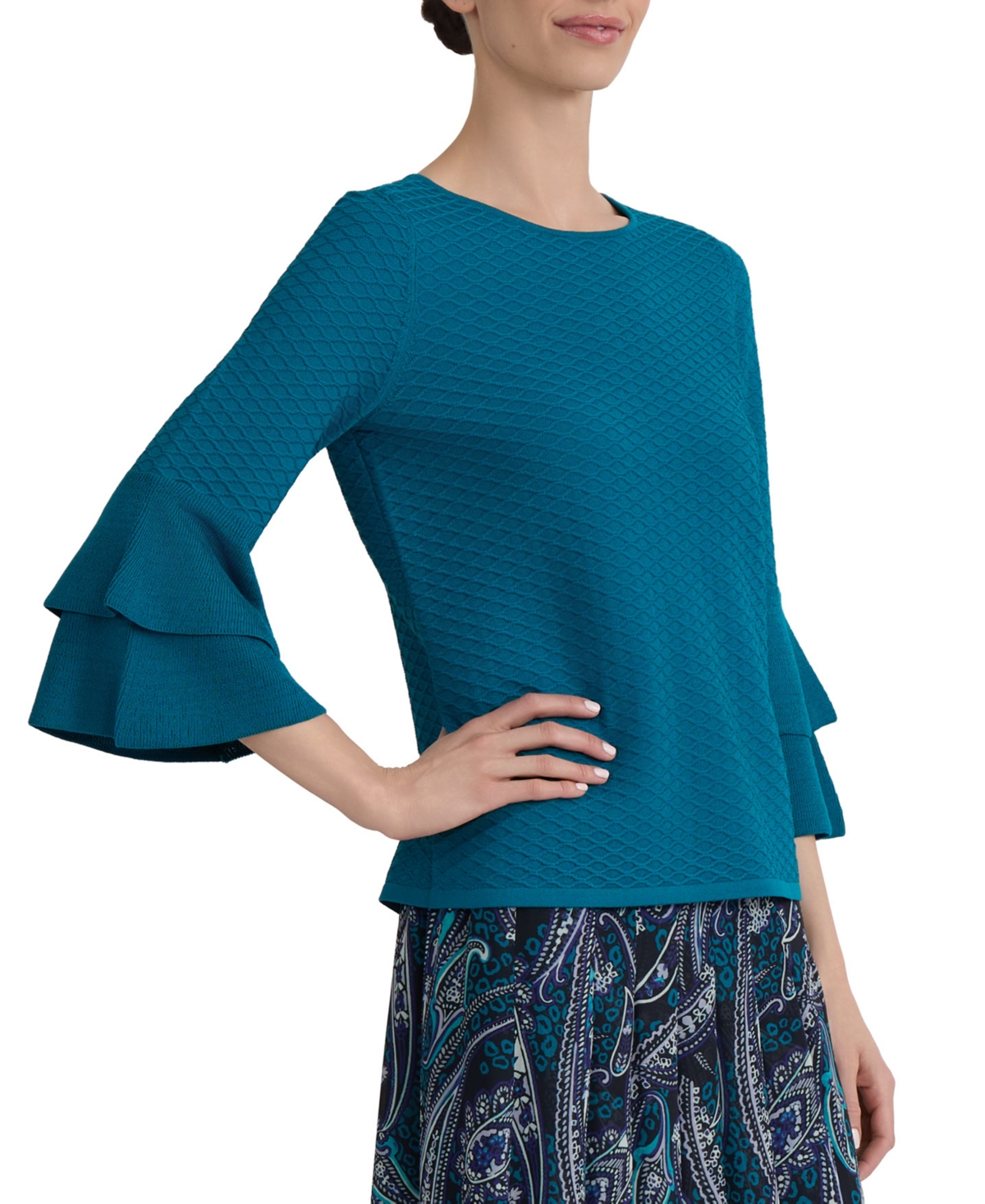 Click here for Kasper Womens Textured Knit Flared-Cuff 3/4-Sleeve... prices