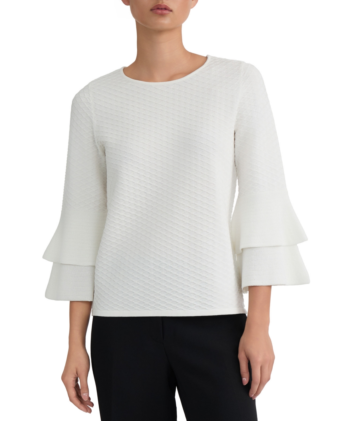 Click here for Kasper Womens Textured Knit Flared-Cuff 3/4-Sleeve... prices