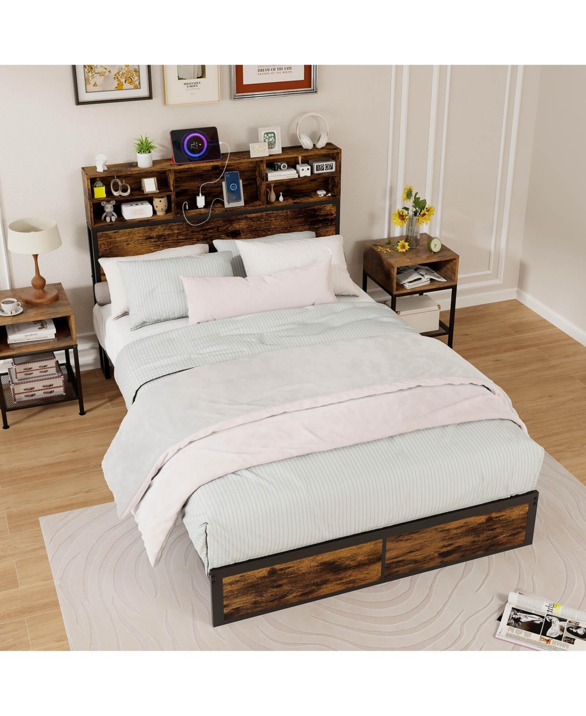 Click here for Full Bed Frame with Charging Station Storage Headb... prices