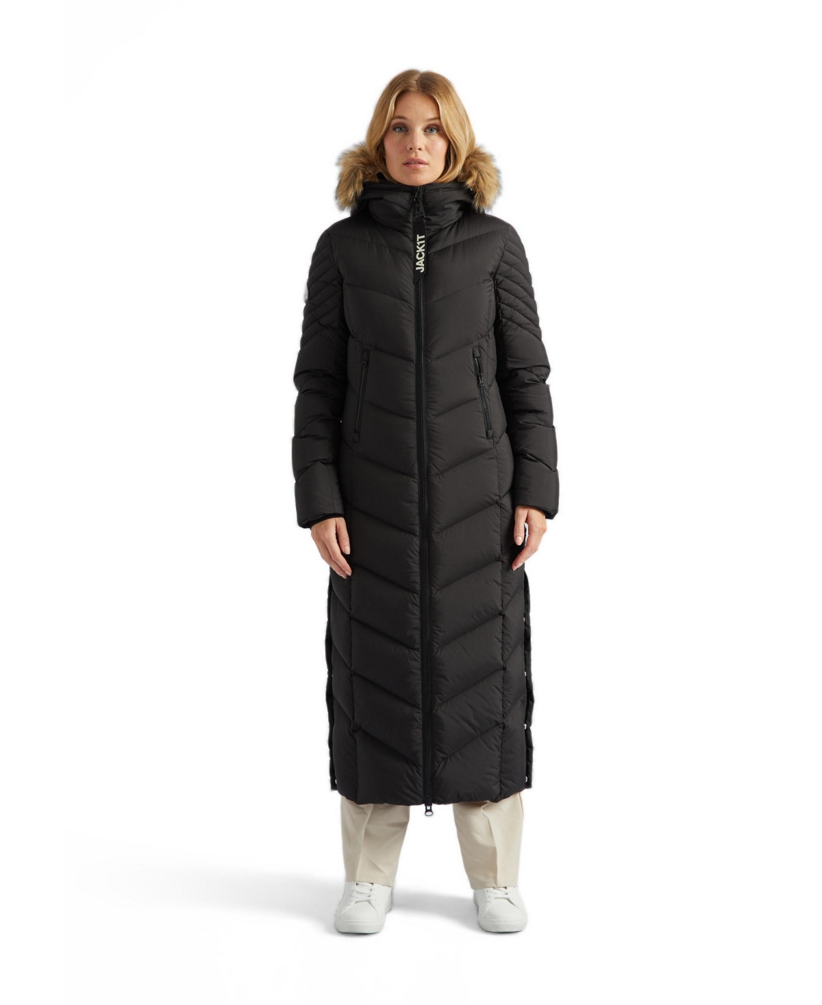 Click here for JACK1T Womens High Neck Maxi Puffer Coat - Black/n... prices