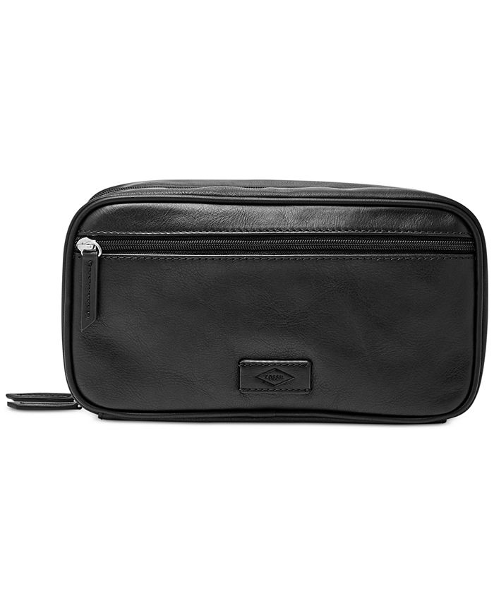 Fossil Men's Leather Double Zip Travel Toiletry Shave Kit - Macy's