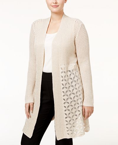 Belldini Plus Size Open-Front Pointelle Cardigan - Sweaters - Plus ...