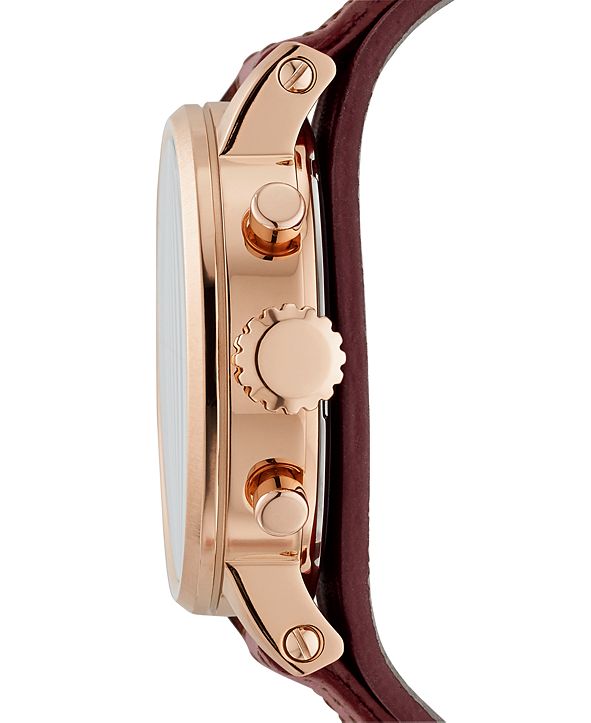 Fossil Women's Chronograph Original Boyfriend Red Leather Strap Watch ...