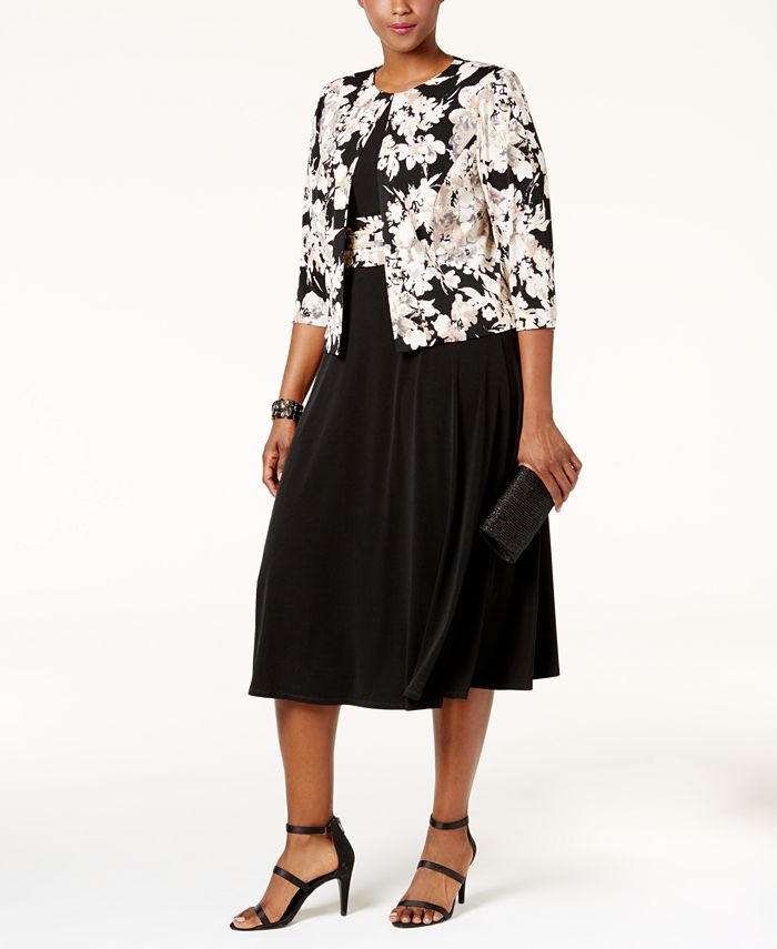 Jessica Howard Plus Size Empire-Waist Dress & Printed Jacket - Macy's