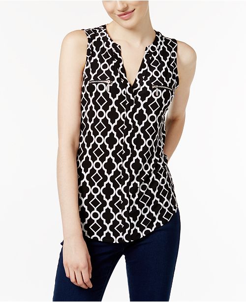 Inc International Concepts I N C Printed Split Neck Top Created For