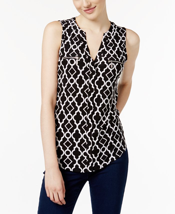 INC International Concepts I.N.C. Petite Printed Zipper-Detail Top ...