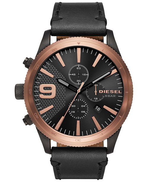 Diesel Men's Chronograph Rasp Chrono Black Leather Strap Watch 50mm ...