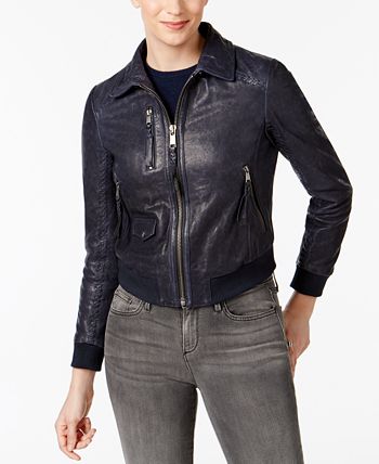 Andrew Marc Fox-Fur Collar Leather Moto Jacket - Macy's