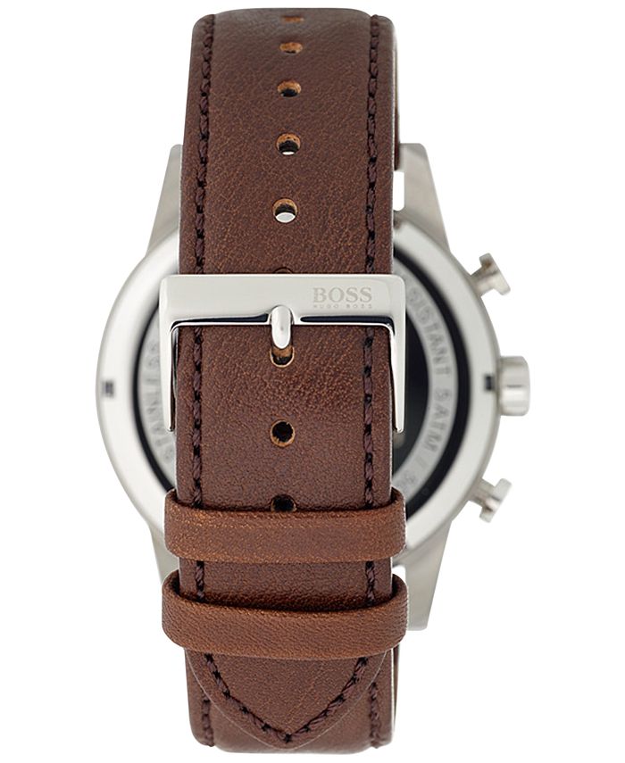BOSS Hugo Boss Men's Chronograph Navigator Dark Brown Leather Strap ...