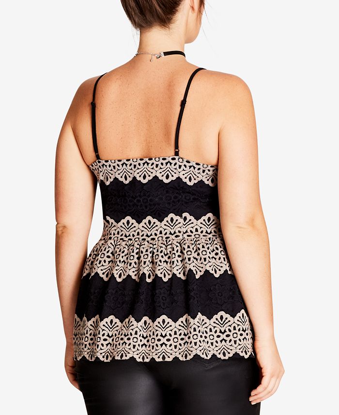 City Chic Trendy Plus Size Lace-Stripe Peplum Tank - Macy's